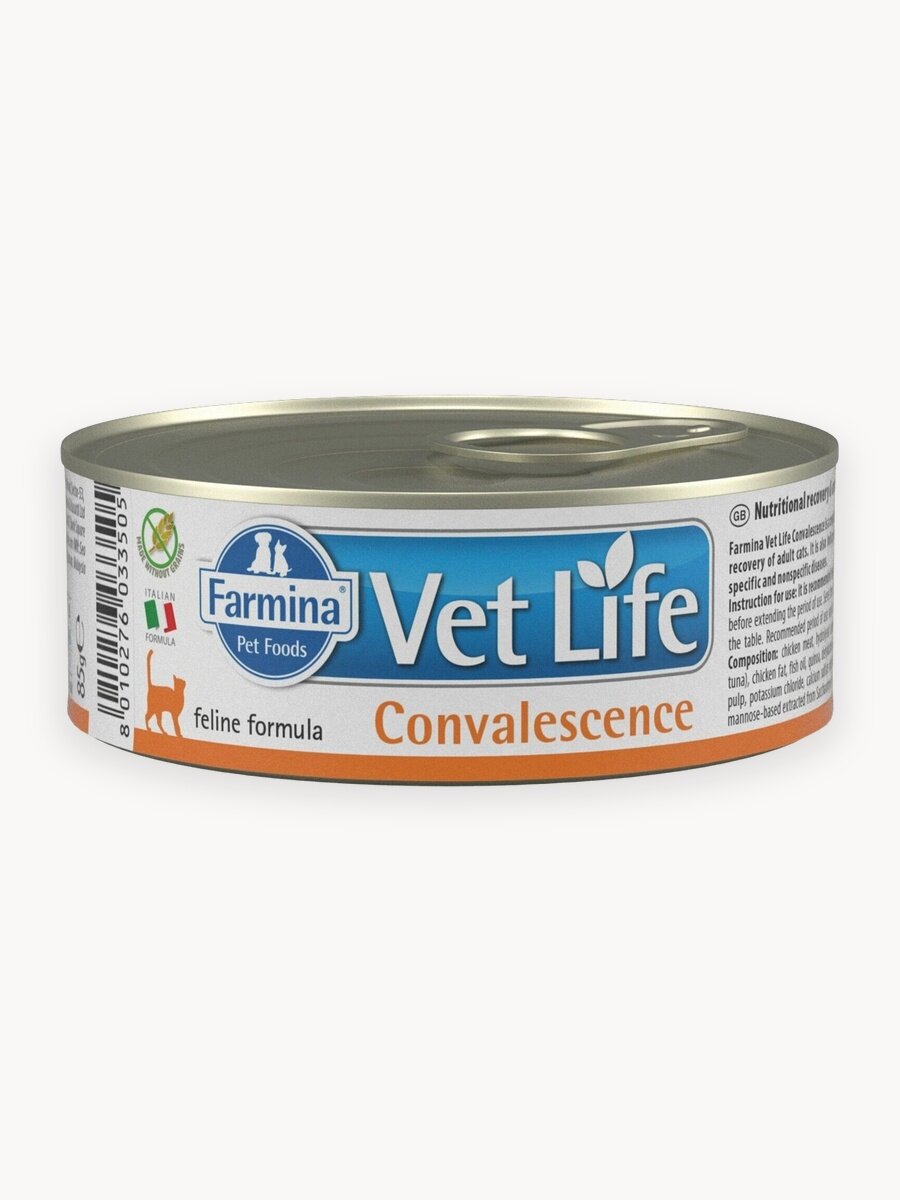 Влажный диетический корм Vet Life Farmina Для кошек Вет Лайф паштет конвалесценсе Фармина 85 г - 3 шт Convalescence Восстановление после болезни, после операции, для ослабленных