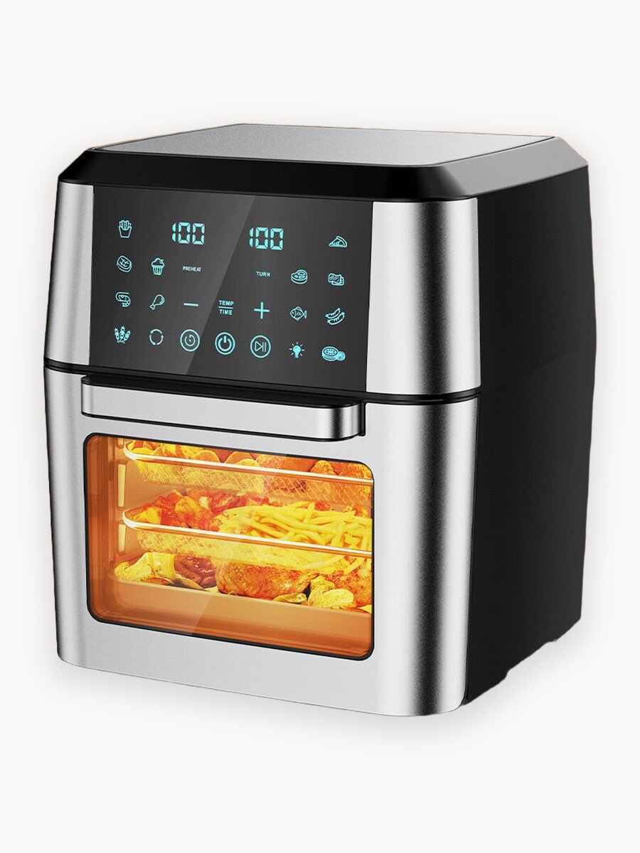 Аэрогриль электрический, 2100 Вт, 12 л, 12 программ, серебристо-черный