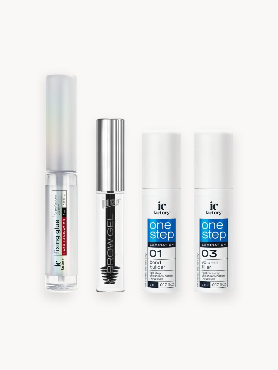 Комплект для ламинирования ONE STEP 2 состава + клей и гель для ресниц