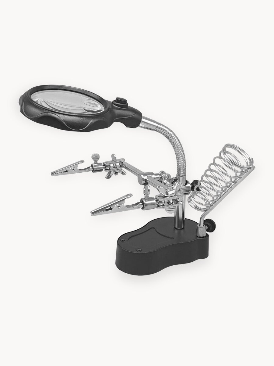 Держатель с лупой MG16126-A 2LED/Держатель для плат/Зажим для пайки/ Инструмент для пайки