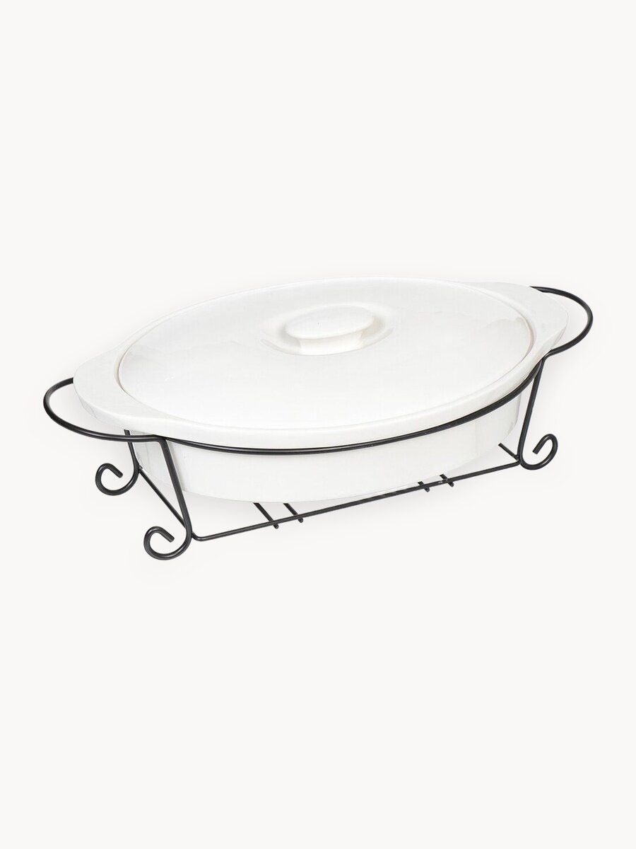 Мармит керамический с подогревом от свечи, 3.8 л, с крышкой, Daniks, Классика