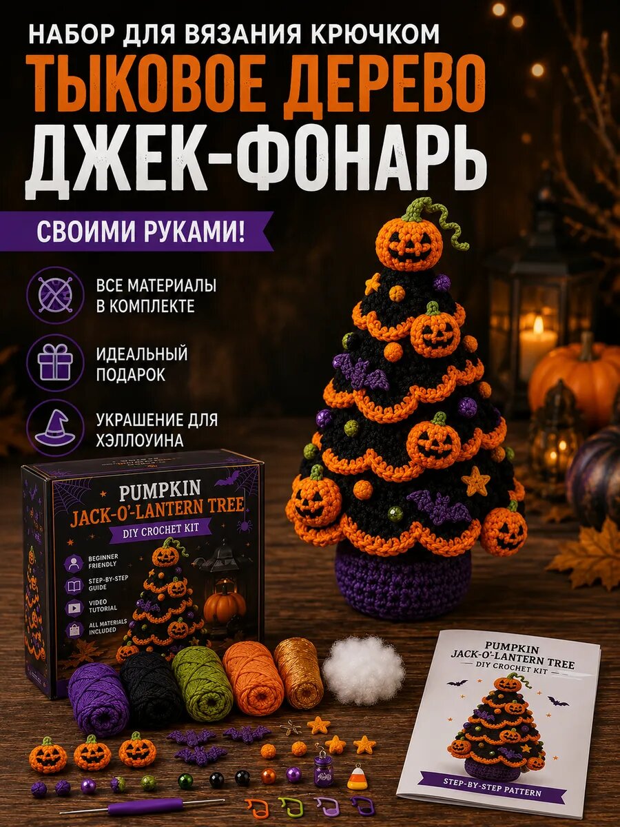 DIY набор для вязания дерева-монстрика на Хэллоуин