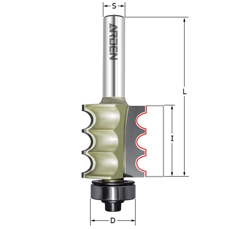 Фреза "тройной внеший радиус" (нижн. подш.) Z=2 R=3.18 D=22.2x25.4x69 S=8 (подш. 16мм) ARDEN 323811