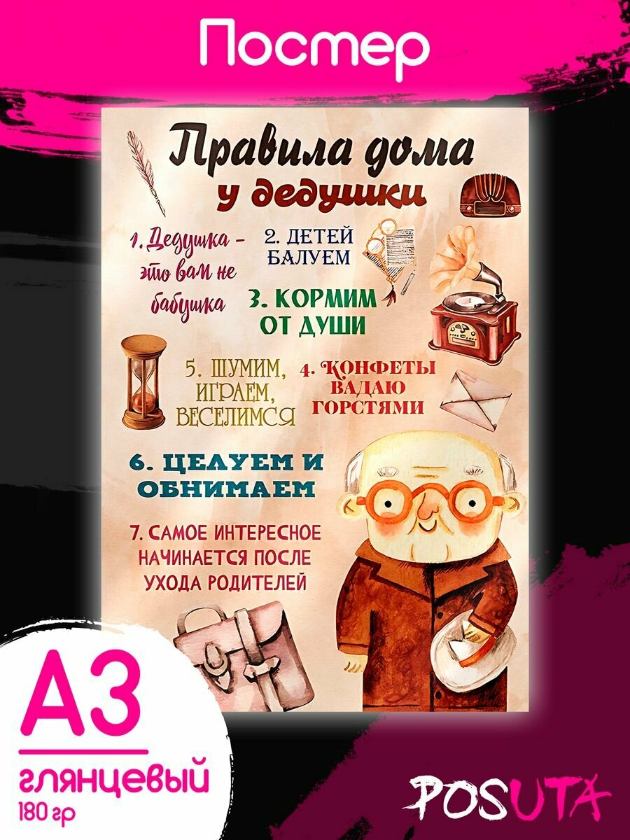 Постеры Правила Дедушки Постеры интерьерные