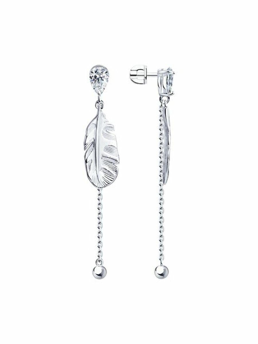 Серьги пусеты, серебро, 925 проба, родирование, фианит