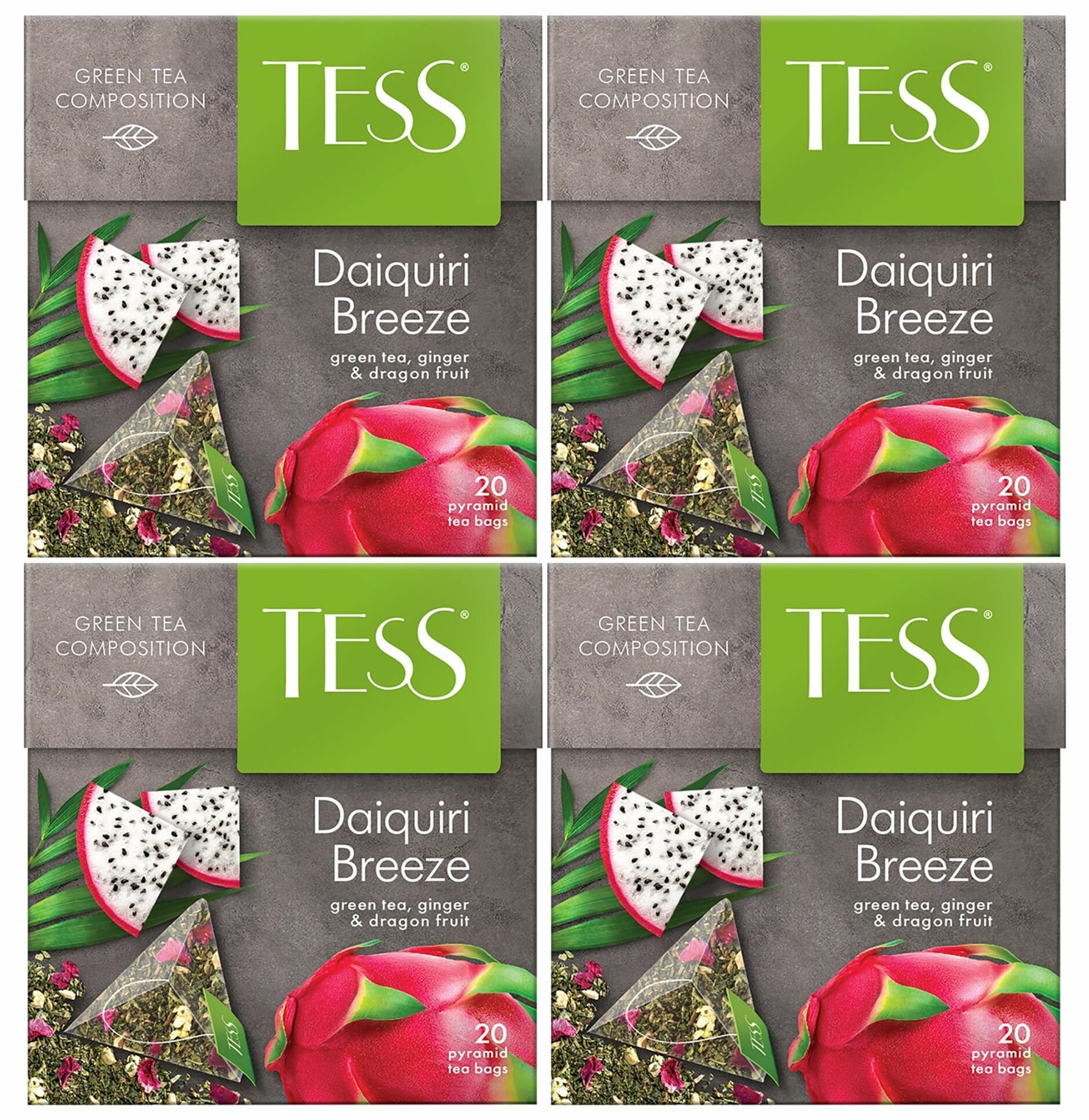 Чай зеленый в пирамидках Tess Daiquiri Breeze, 20 пакетиков х 4шт. Фрукт дракона