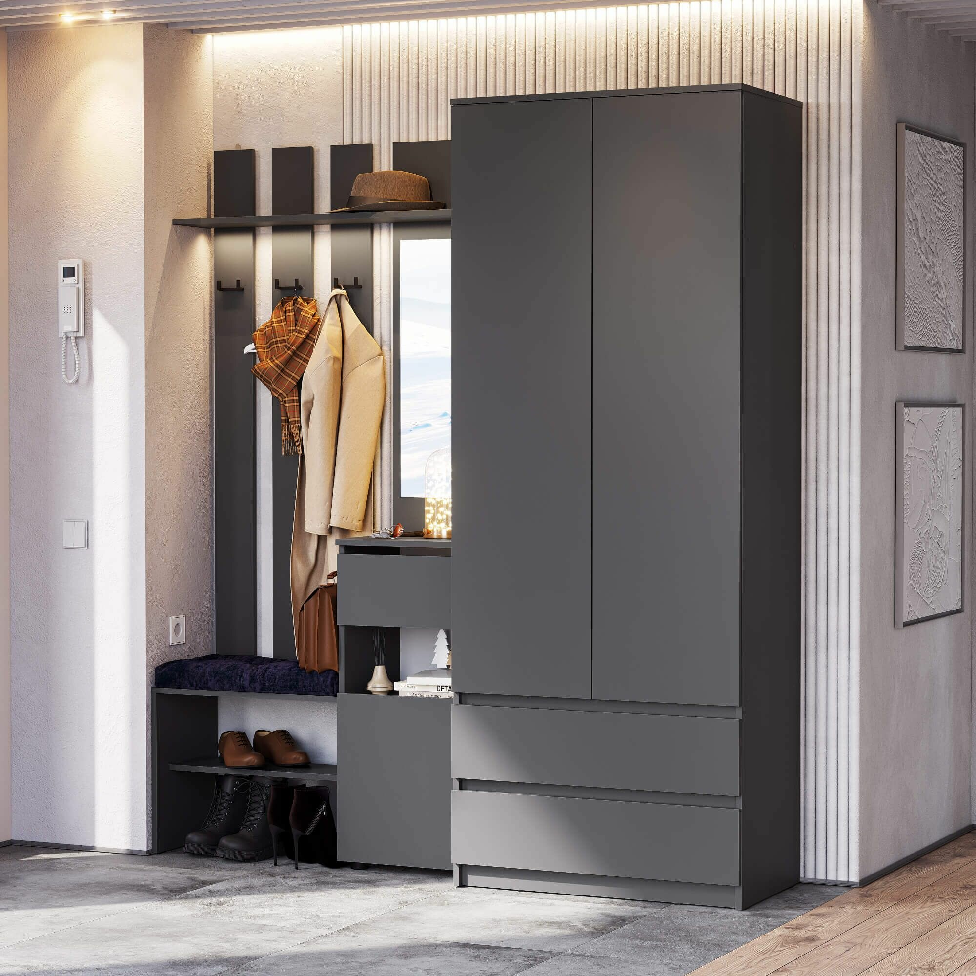 Прихожая SV-Мебель "Денвер К1", Графит серый, ЛДСП, с зеркалом