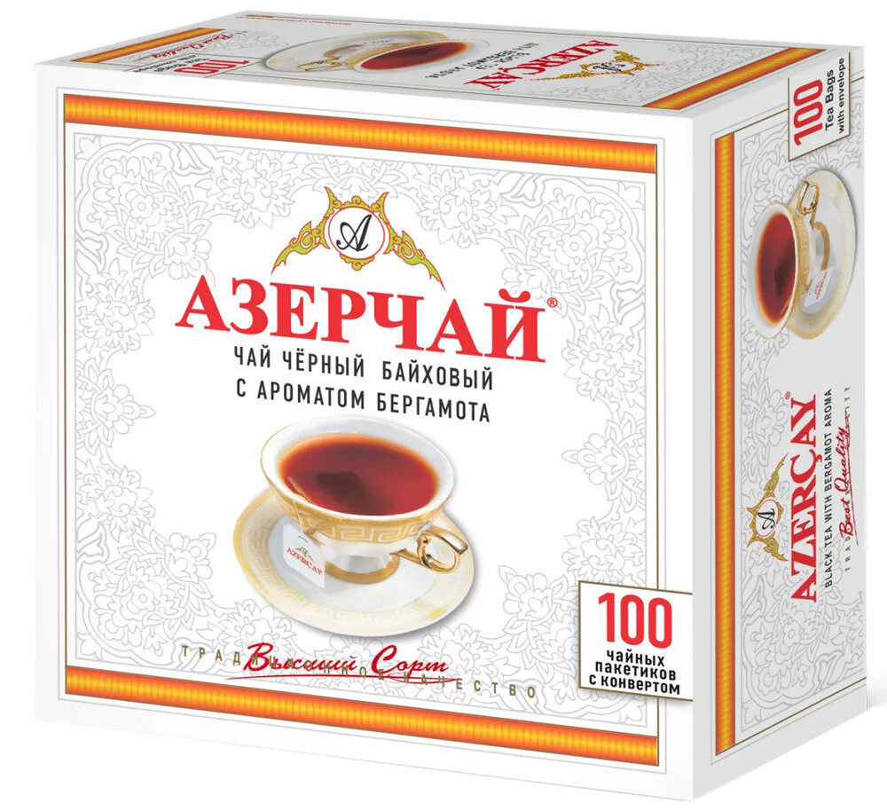 Чай черный AZERCAY с ароматом бергамота, 100пак, 3 шт.