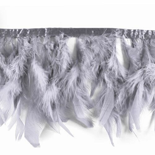 Бахрома для отделки из перьев курицы (1м.83см.) ширина-15см. 076 стальной