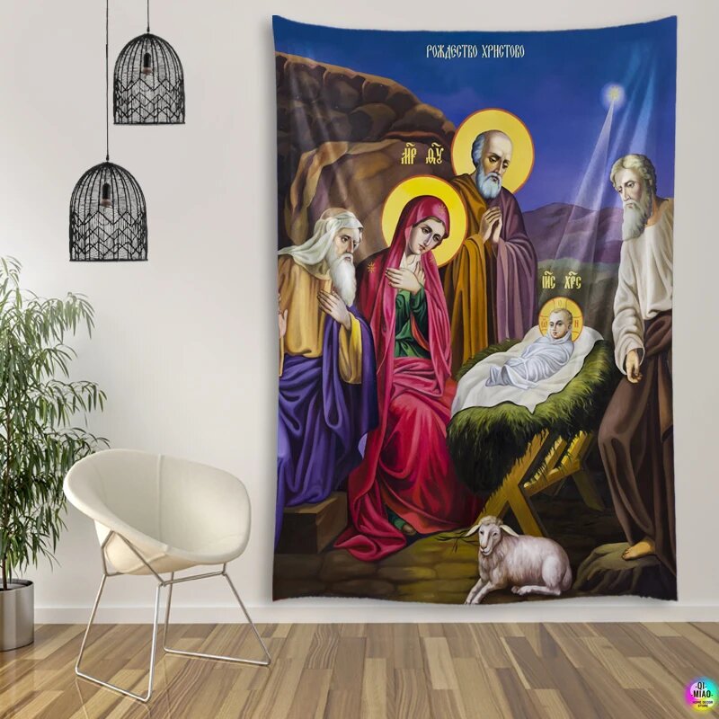 Гобелен рождественский с Иисусом, 150x150см, черный, Color: 009