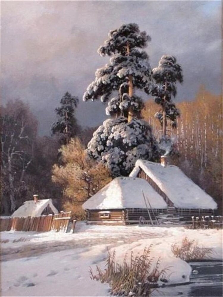 Вышивка картина "Зимний пейзаж", 100x130см, 11CT, Белый HMA65227