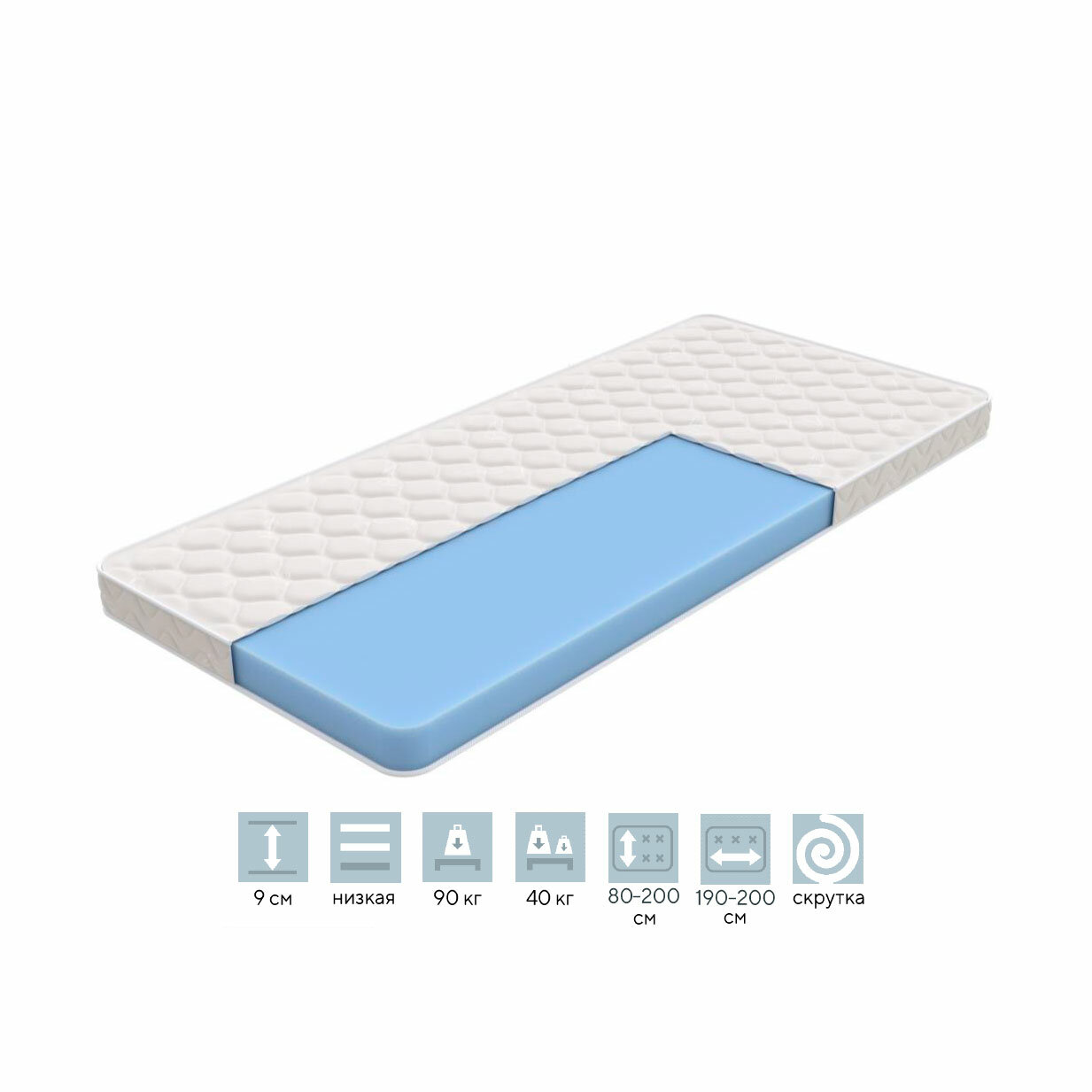 Матрас Стандарт Флекс Ролл для кровати полутороспальный 120х200х9 см, белый