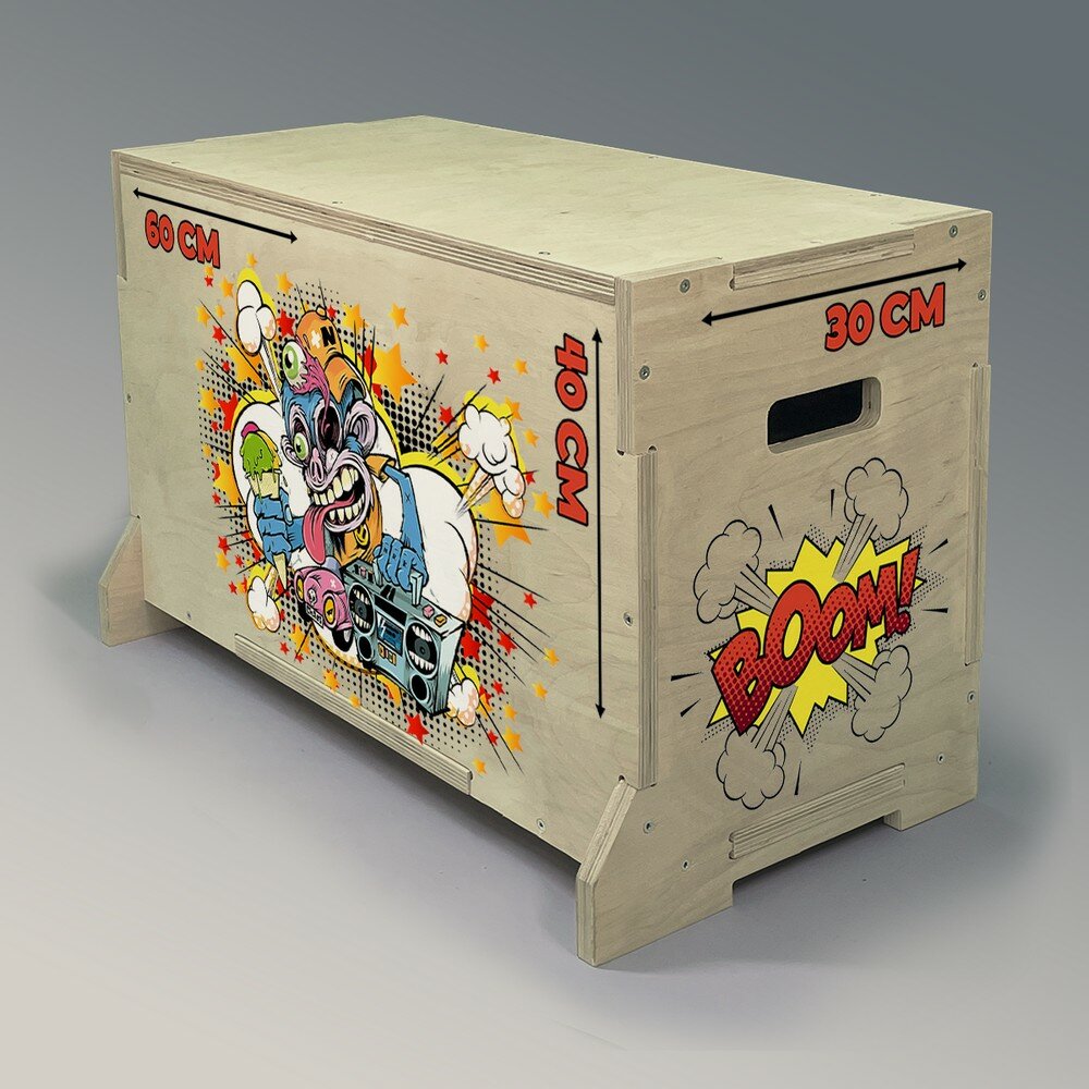 Плиобокс, тумба, опора для прыжков универсальный с принтом Комикс Обезьяна с бумбоксом - 1009
