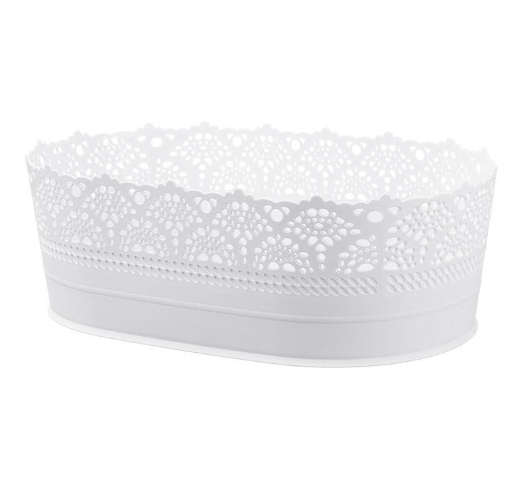 Сухарница пластиковая "АЖУР" 28х19х10 см, белая - для подачи хлеба, лаваша, выпечки, сладостей к столу.