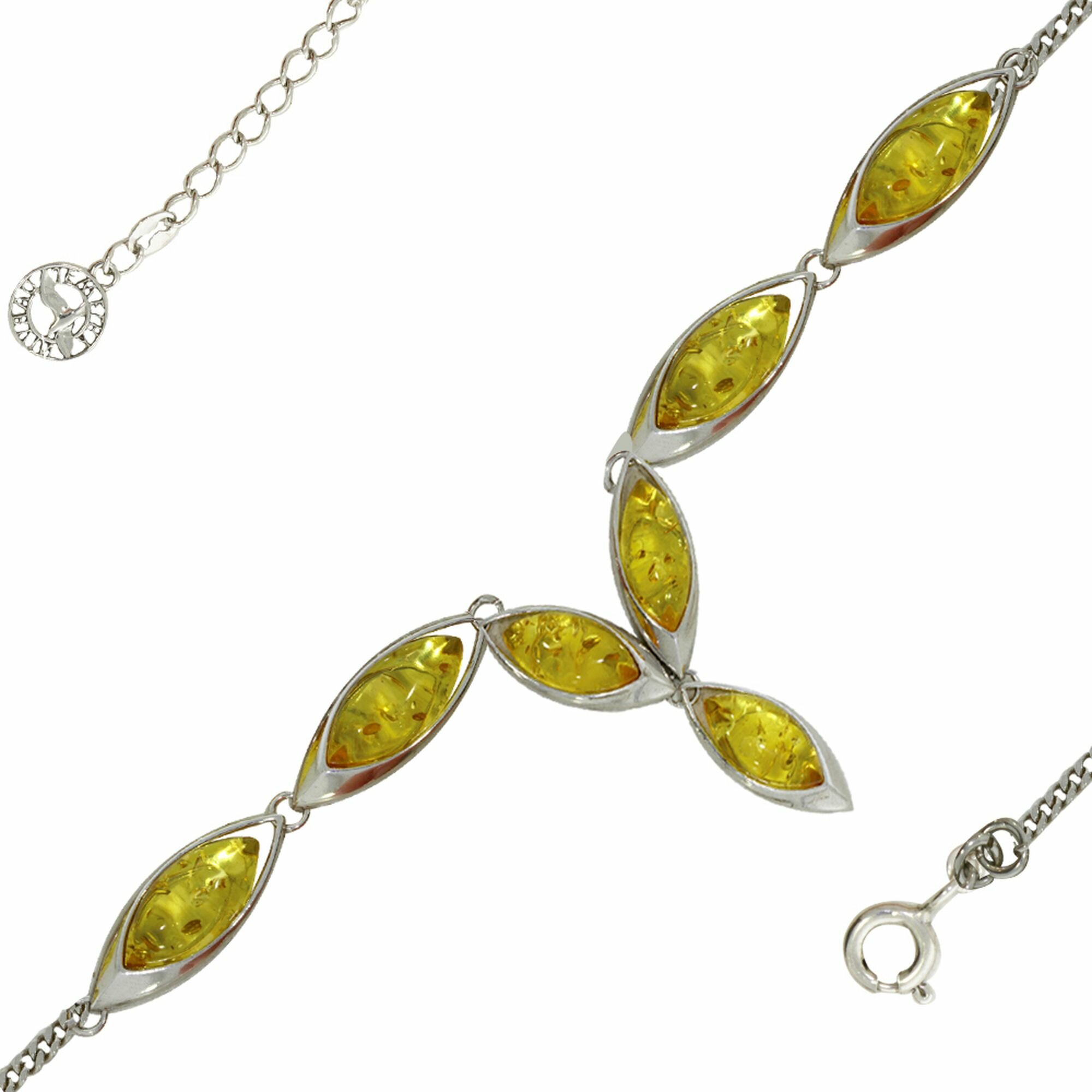 Колье, серебро, 925 проба, родирование, янтарь