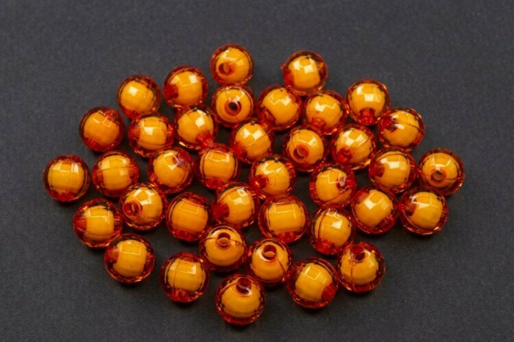 Бусины акриловые круглые граненые 10мм, отверстие 2мм, цвет оранжевый, 530-055, 10 грамм(около 19шт)