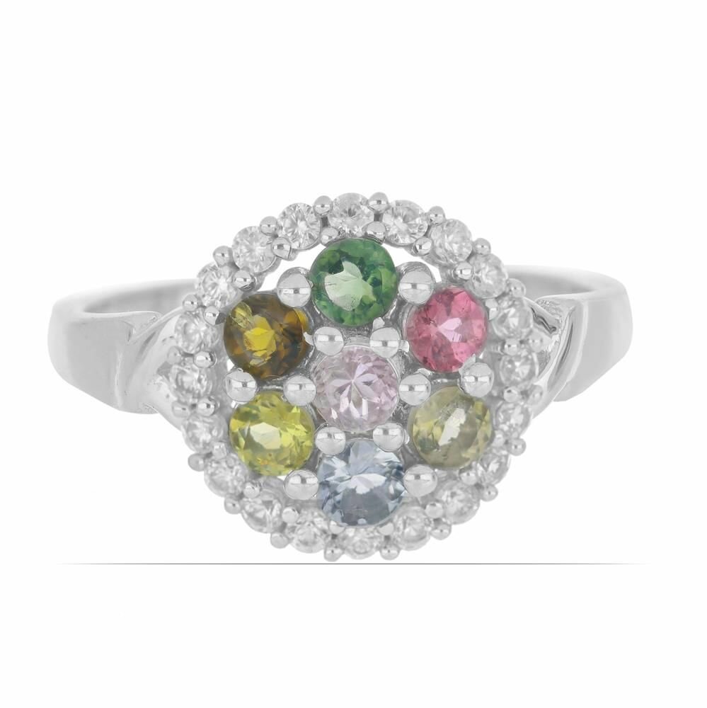 Кольцо, серебро, 925 проба, родирование, циркон, турмалин