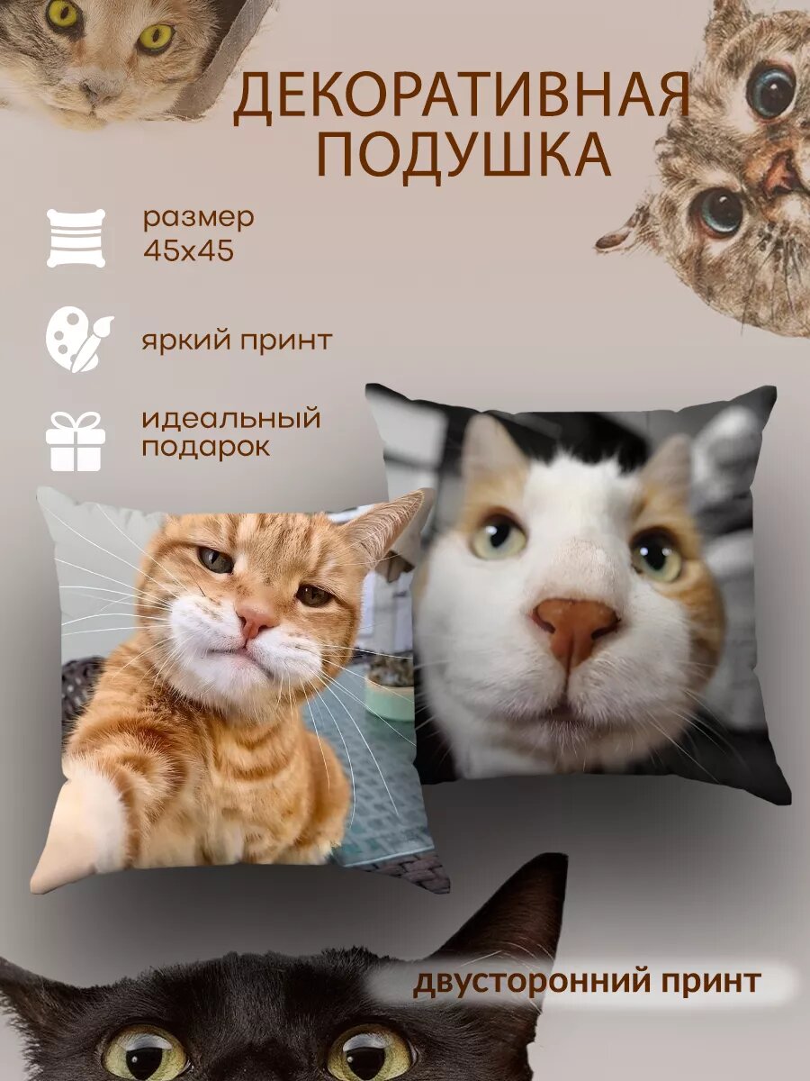 Сувенирная подушка декоративная котики мемы подарок 45х45