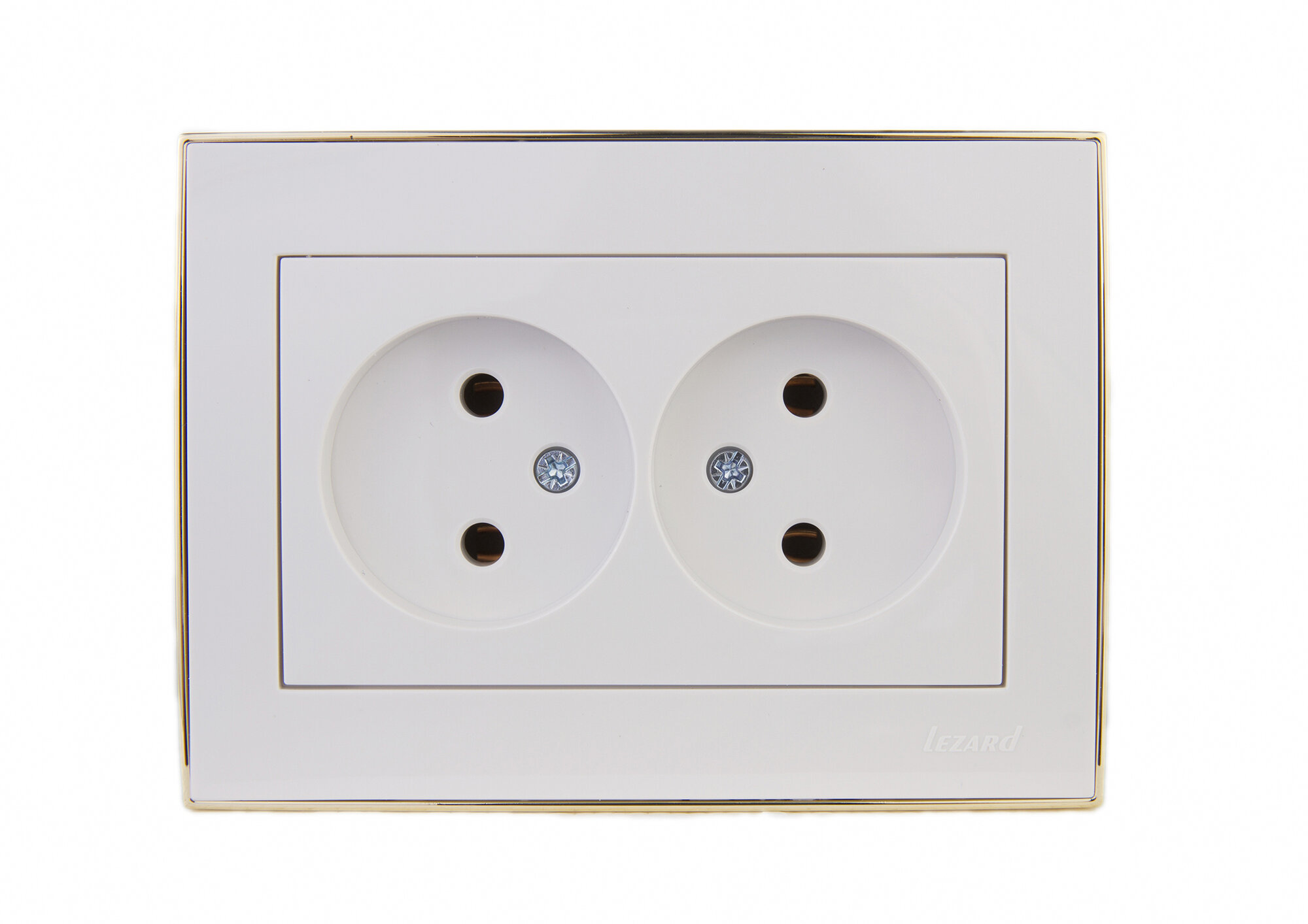 RAIN Розетка двойная б/з керамика белый с бок. вст. золото