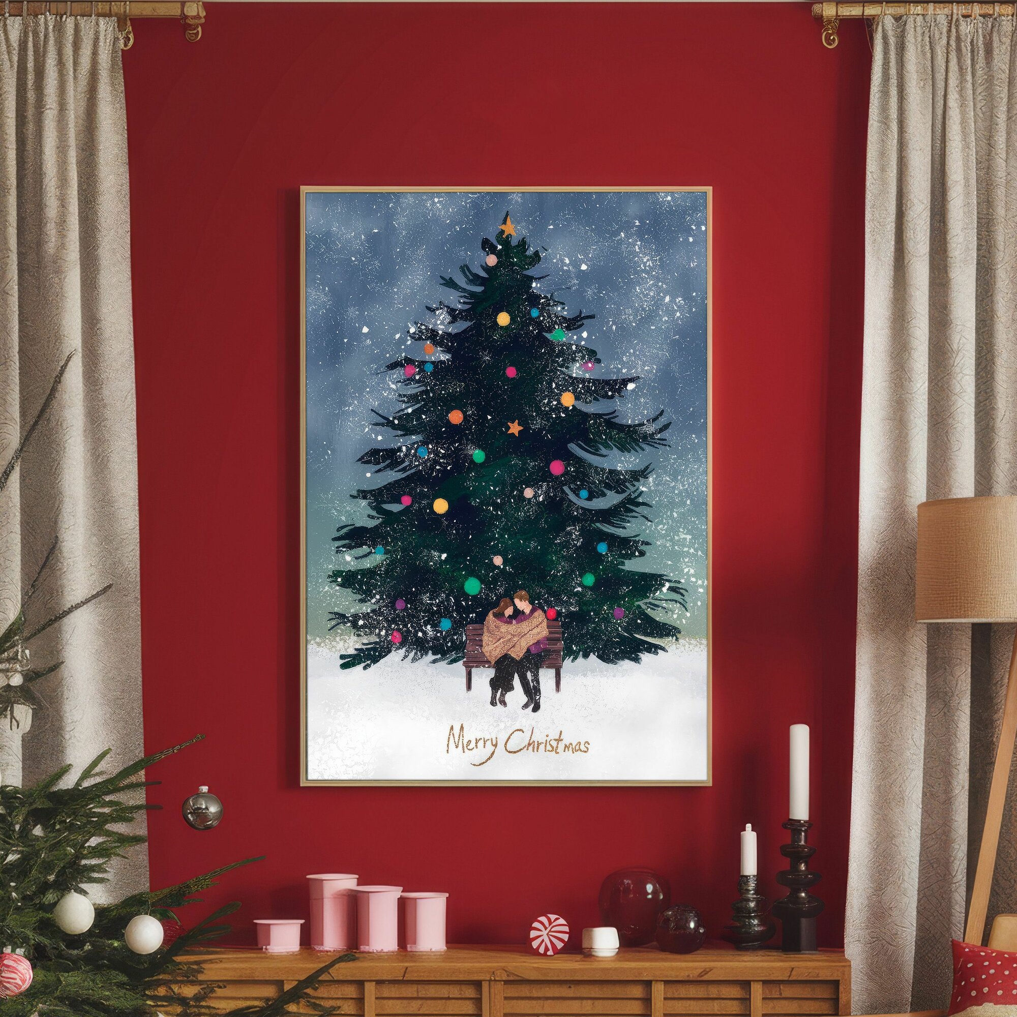 Постер Новый год - Ель в парке - 50х70