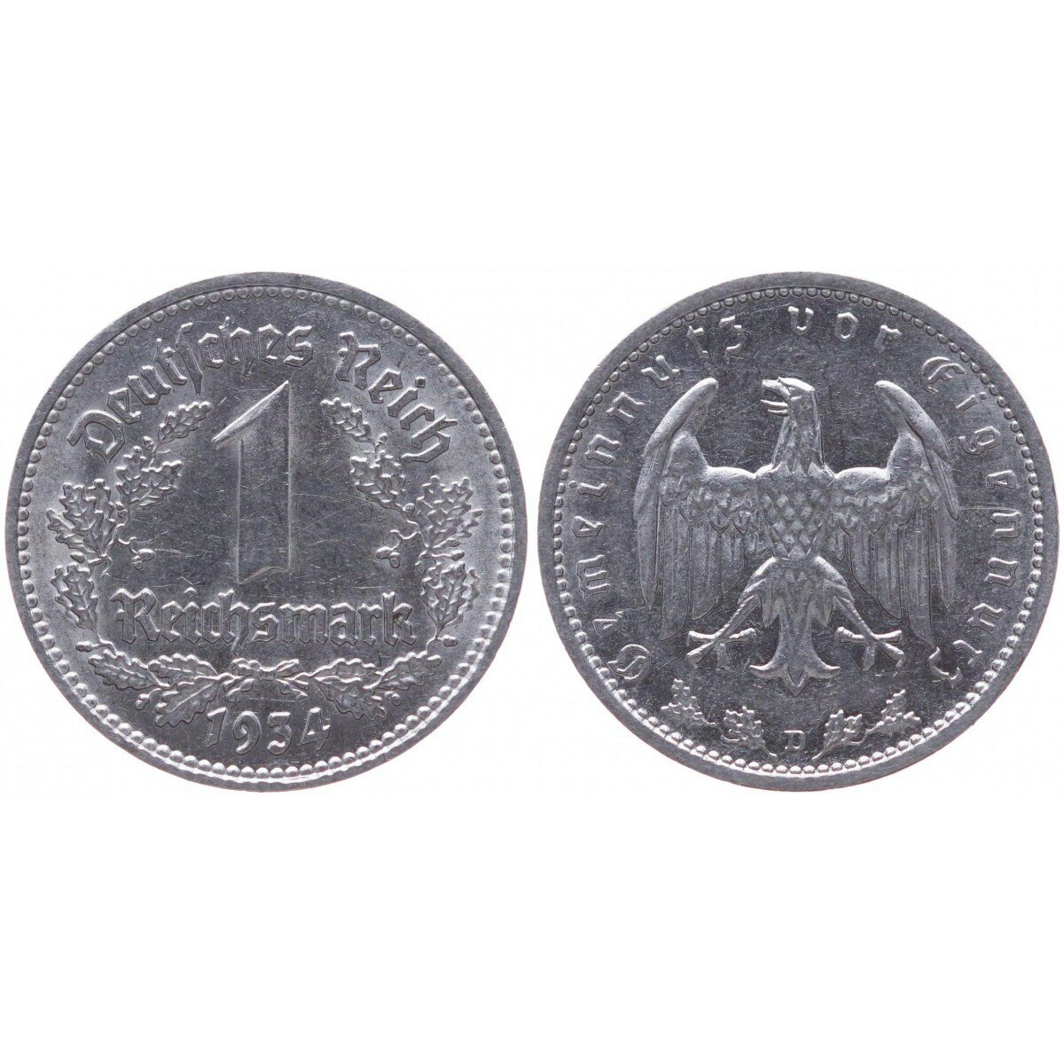 Германия 1 Рейхсмарка 1934 D год AUNC KM# 78 Третий рейх Редкая