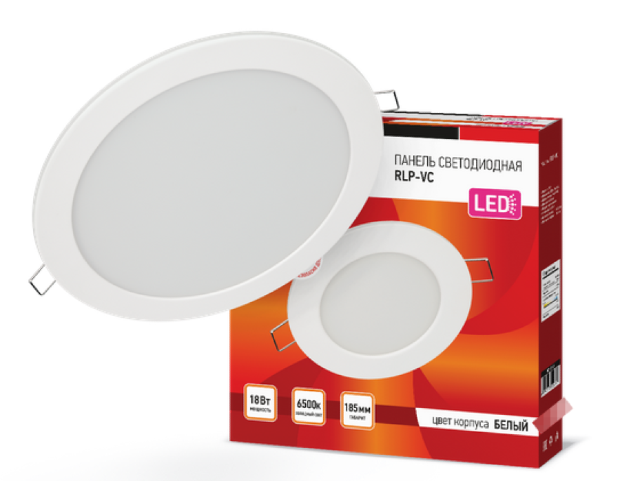 Светодиодная панель IN HOME / Ин Хоум RLP-VC круглая, встраиваемая, 18Вт 6500К 1440Лм IP40, размер 185×65×30мм / освещение