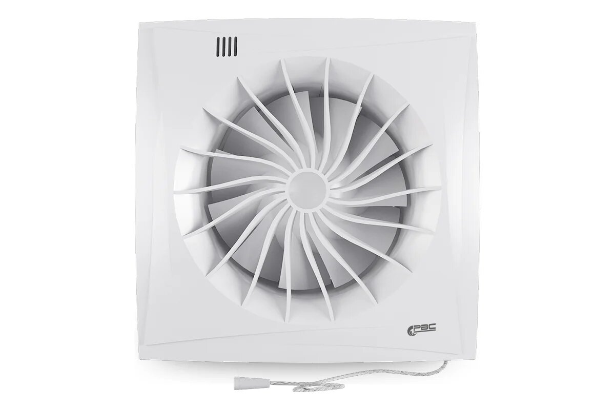 Вентилятор RVS 100 Компас белый энергосберегающий 8Вт 24 дБ IP24, 95 м³/ч, ABS‑пластик, шнурковый выключатель, один оборот, настенный монтаж, диаметр воздуховода 100 мм