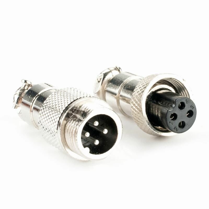 Авиационный док-разъем GX12D под пайку на кабель с обеих сторон (папа+мама, 4 pin)