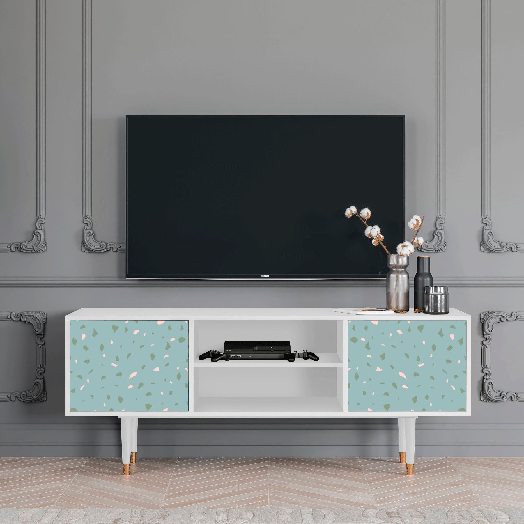ТВ-Тумба - STORYZ - T2 Blue Drops, Размер - 170 x 69 x 48 см, Цвет корпуса - , Белый
