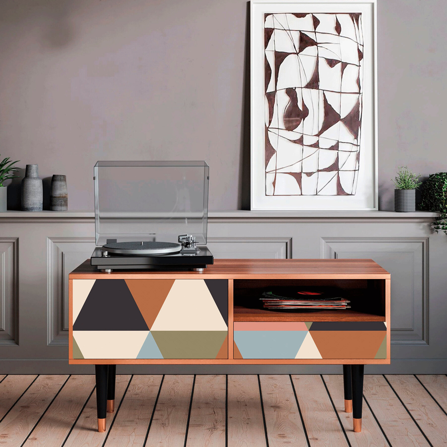 ТВ-Тумба - STORYZ - T3 Royal Triangles, Размер - 115 x 59 x 48 см, Цвет корпуса - , Орех