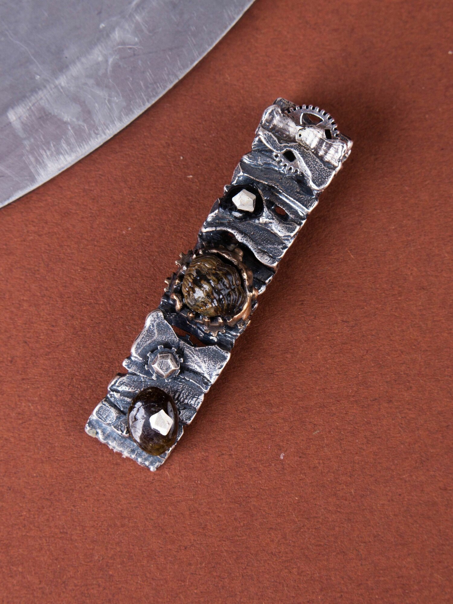 Подвеска, серебро, 925 проба, чернение, турмалин