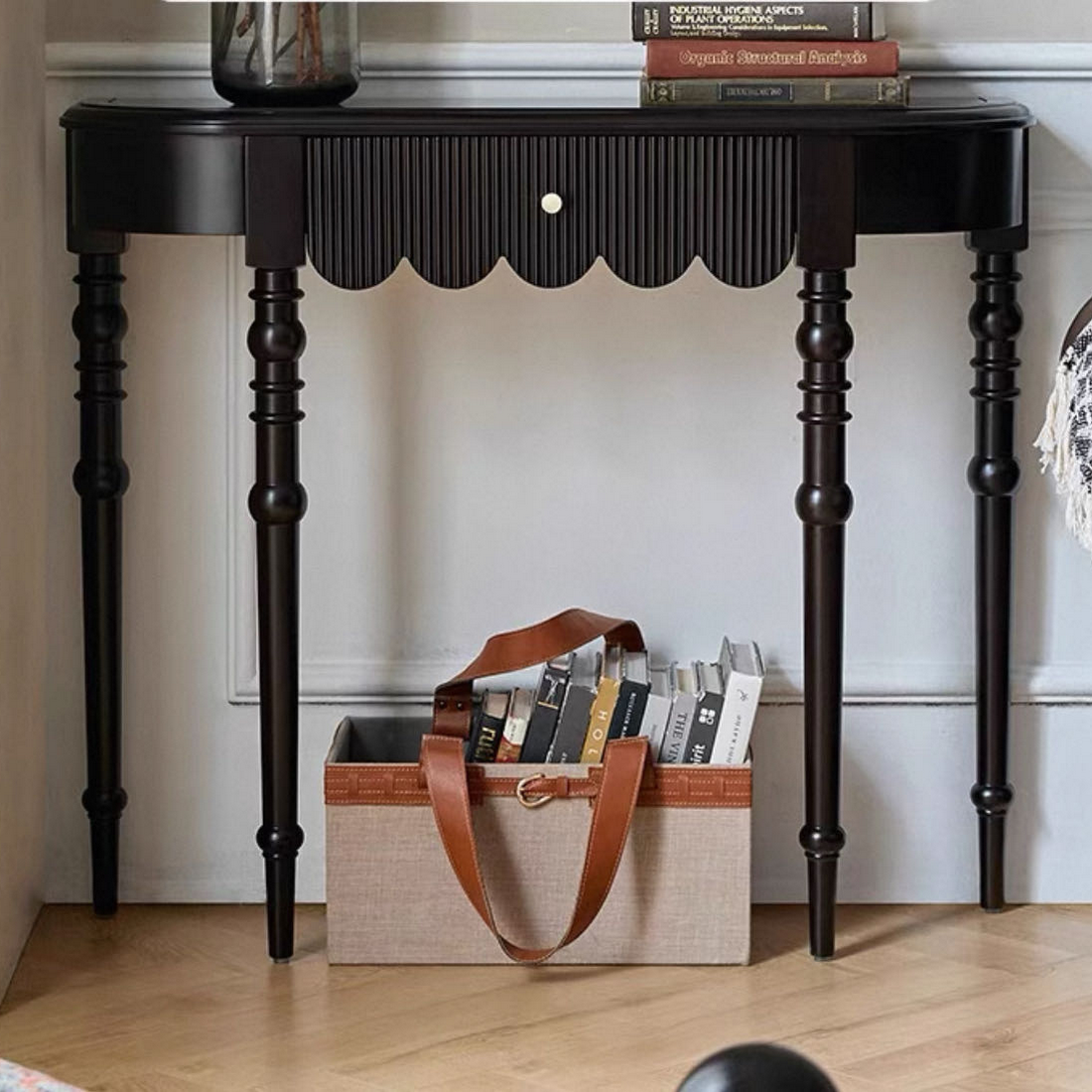 Интерьерная деревянная консоль во французском стиле с ящиком для хранения Trevol (черный)