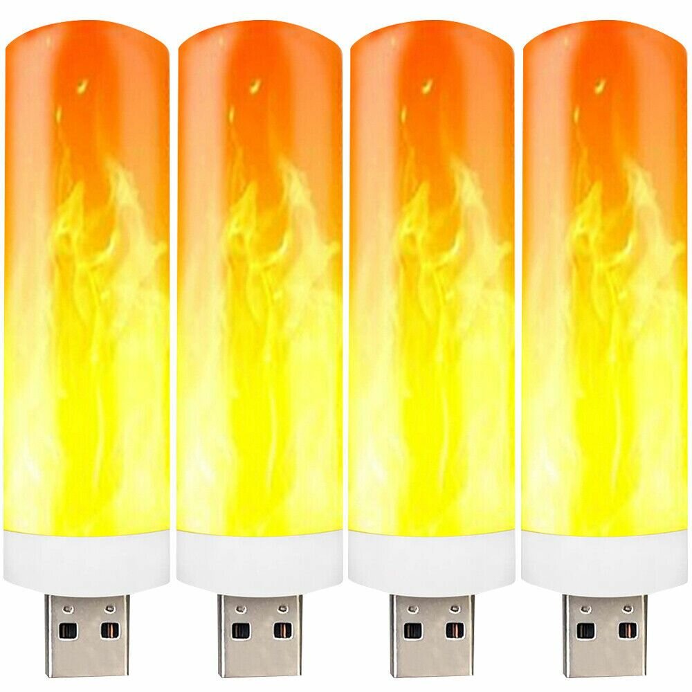 Светодиодная лампа-свеча с питанием от USB, ночник с эффектом мерцания пламени,1, Теплый свет 1500К