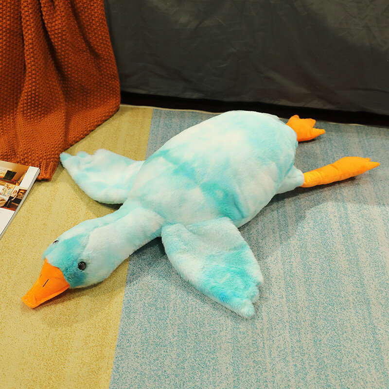 Cozy colorful tie-dye goose plush toy adorable cuddle companion with soft fabric blue 45cm