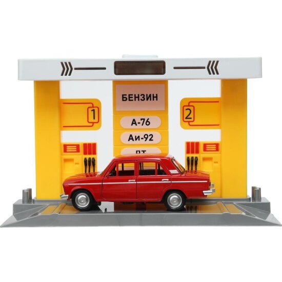 Игрушка пластиковая Технопарк Бензоколонка с машинкой 21 см ВАЗ-2106, OILSTA-22PL2106-YE
