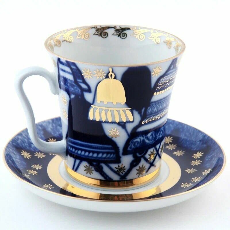 Бокал с блюдцем форма "Ленинградский", рисунок "Колокола", Императорский фарфоровый завод