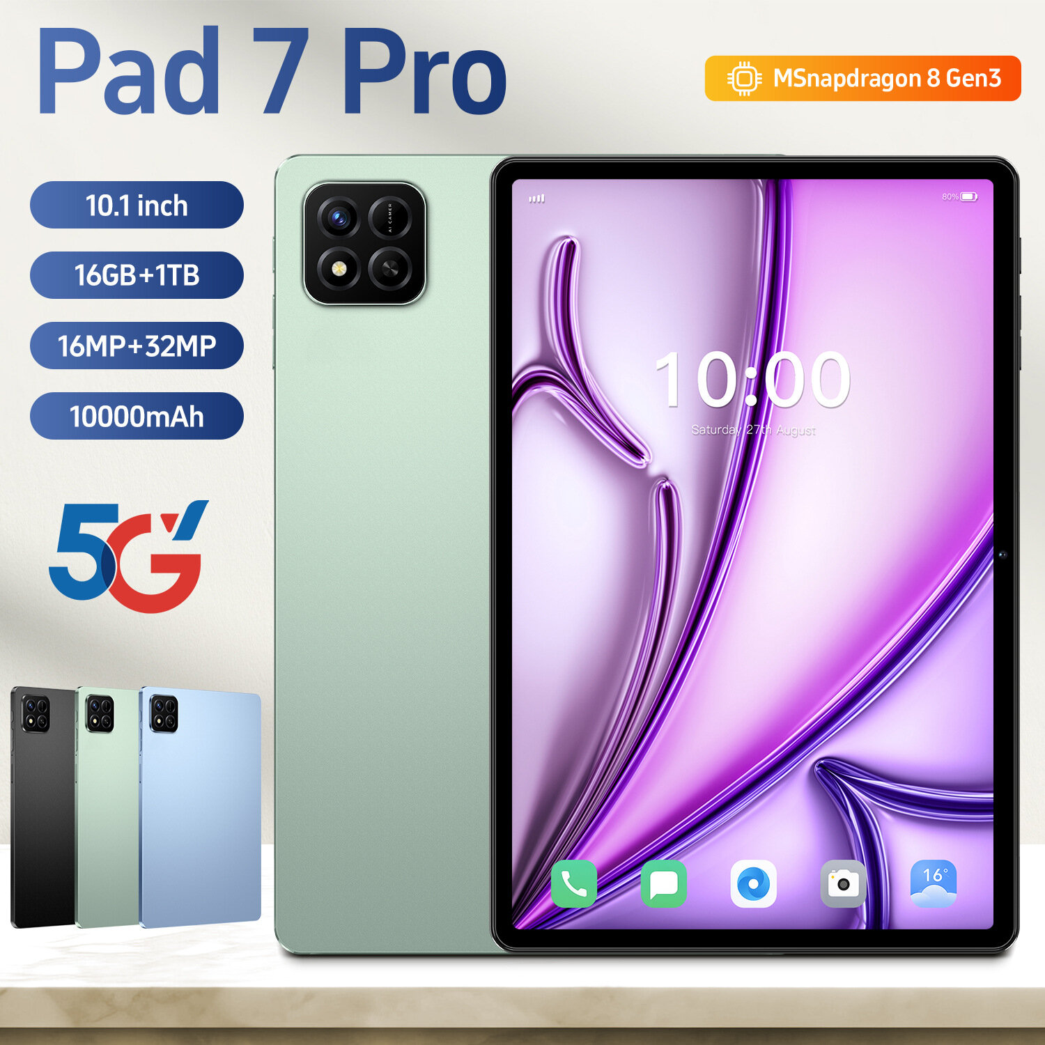 Новый планшет Pad 7 Pro 10,1 дюйма, 4/32 ГБ, восьмиядерный процессор, 4G звонки, длительное время работы