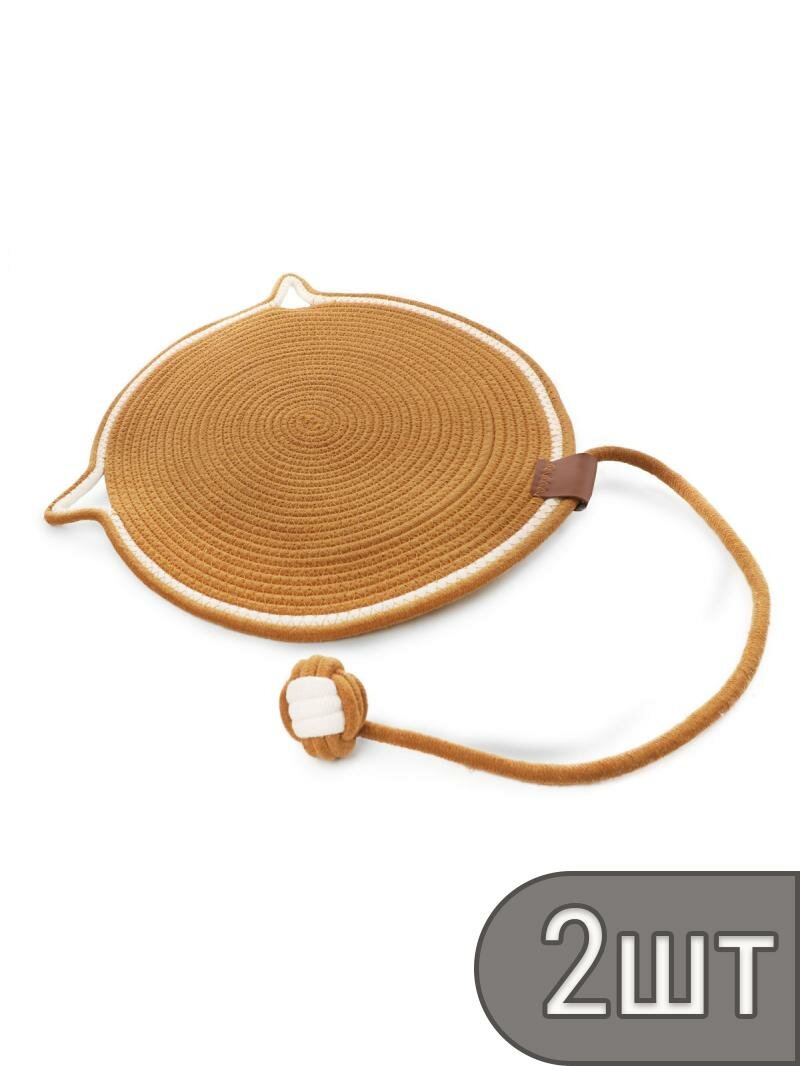 Triol Набор 2 шт Когтеточка-коврик из хлопкового шнура с шариком "Ушки", коричневая, 40*40см