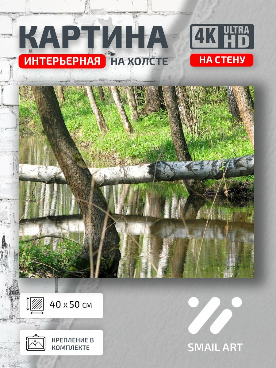 Картина на холсте интерьерная 40 на 50 на стену Река Landscape для офиса пейзаж интерьер