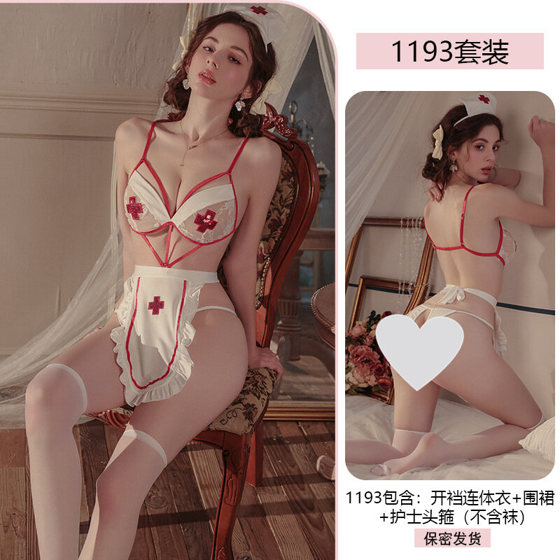 Сексуальный комбинезон медсестры, женский комбинезон, открытая униформа, соблазнительный комплект одежды для сна (1193)