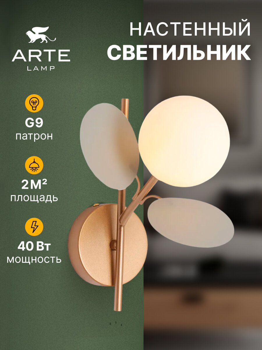 Бра настенный Arte Lamp PEACOCK A1369AP-1GY, G9, 40 Вт, серый