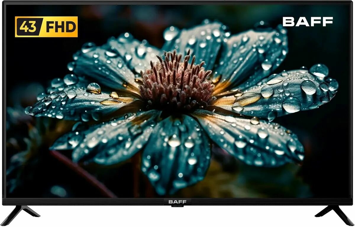 43" Телевизор BAFF 43Y FHD-R FULL HD, черный, смарт ТВ, YaOS