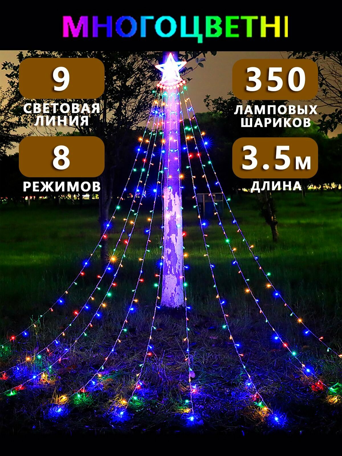 Гирлянда водопад, светодиодная звезда для украшения рождественской ели