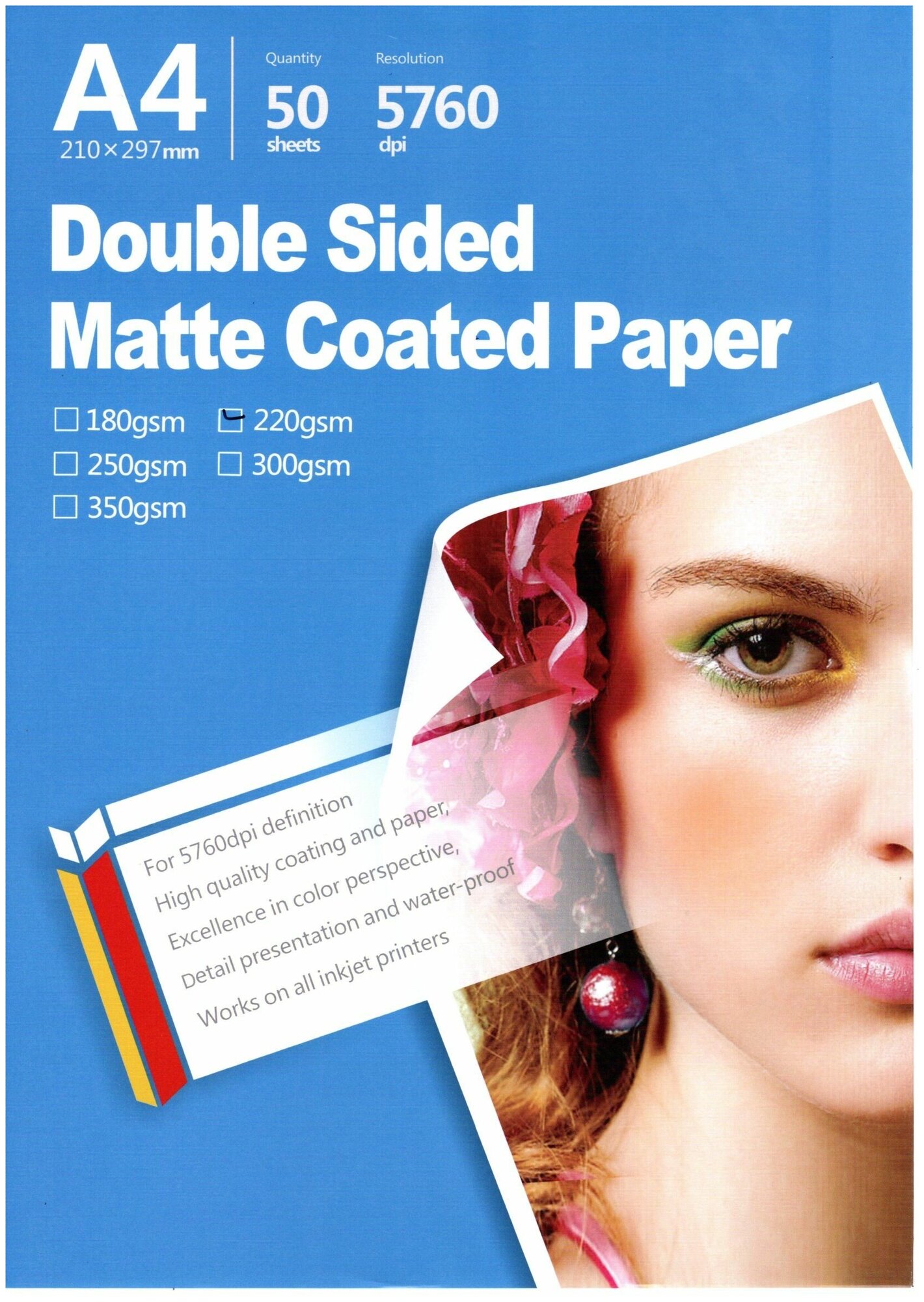 Фотобумага А4 Матовая Двухсторонняя для струйной печати 220гр, 50л. Double Sided Matte Coated PAPER