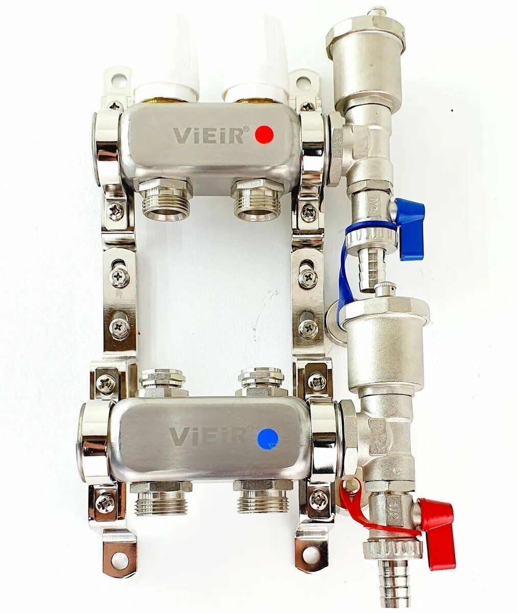 Коллектор для радиаторов 2 контура в сборе распеределительный 1"x3/4" VIEIR