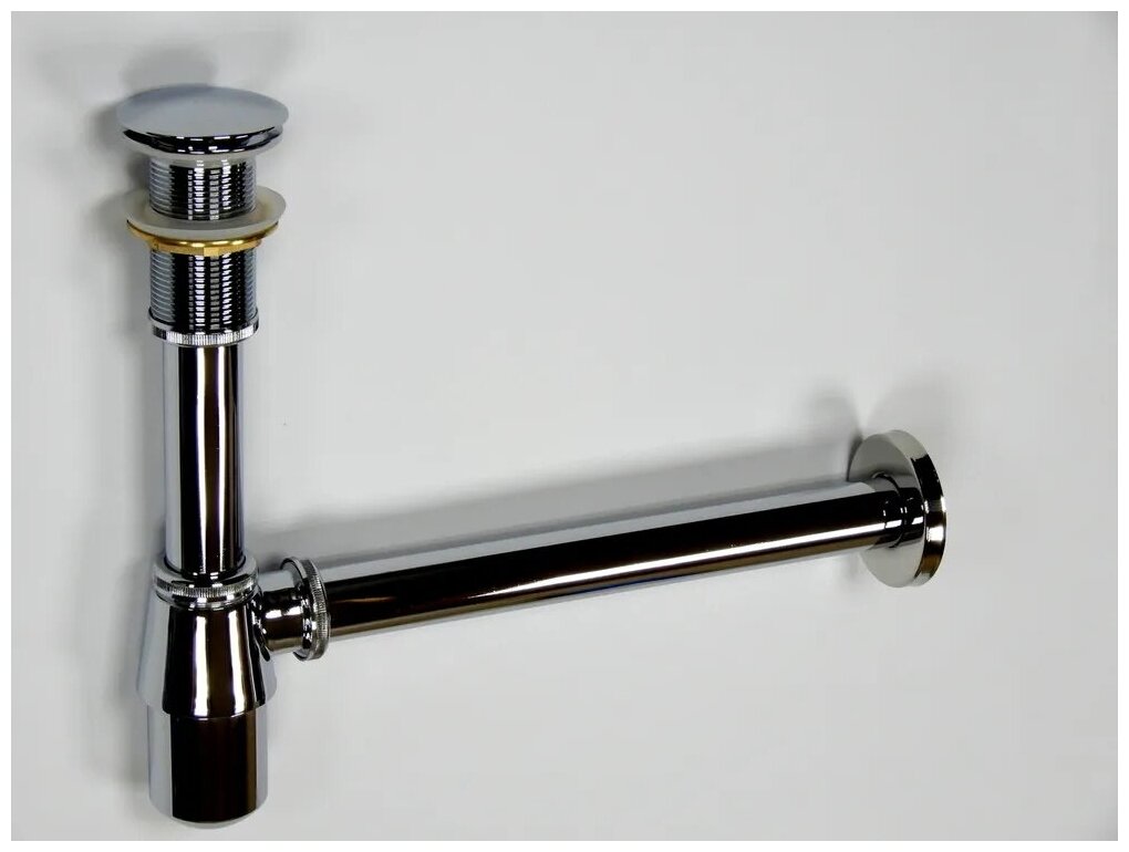 Сифон для раковины с отводом в стену и с донным клапаном AICITY КН010 без перелива хром