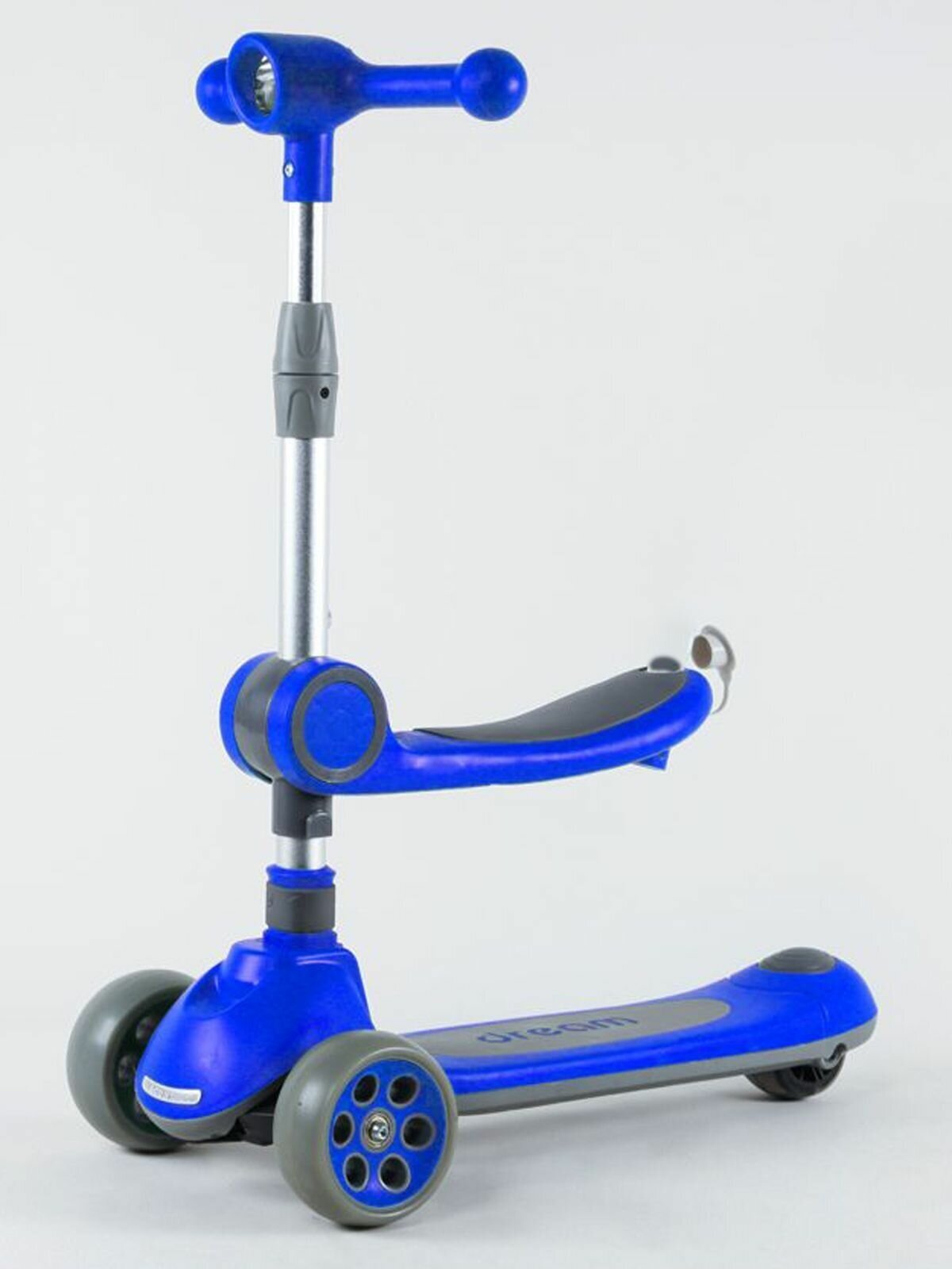 Детский трехколесный самокат-беговел MS-944 Dream со светящимися колесами синий