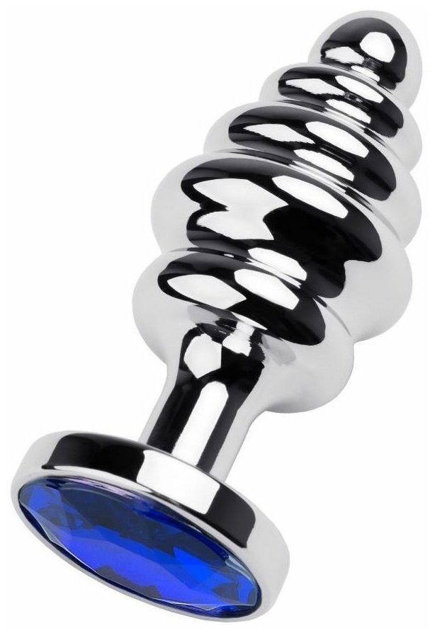 ToyFa Анальная пробка-елочка с кристаллом, D: 5 см, L: 7.2 см, серебристый/синий