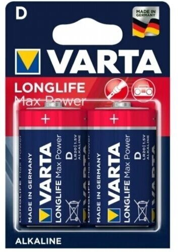 Батарейка D щелочная Varta Longlife Max Power LR20 (Max Tech 4720) в блистере 2шт.