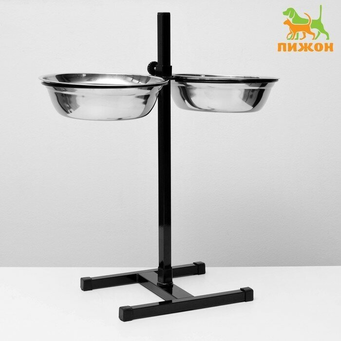 Пижон Подставка с мисками, 2×2.5 л, высота 60 см, разборная, чёрная
